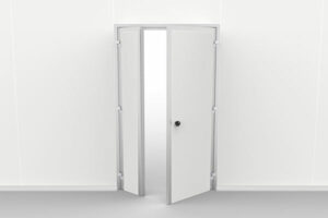 Delta2000 | DeltaDOORS 1 and a half leaf door in HPL, Aluminium and Steel